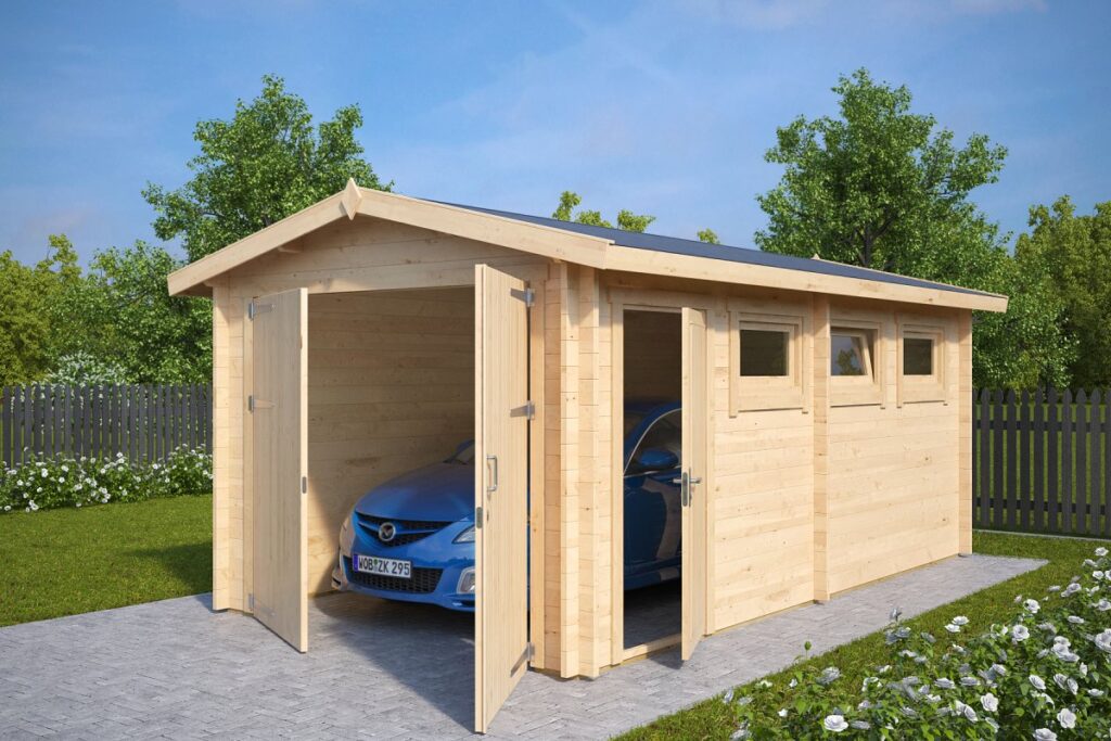 Autotalli paketti "Malli A" 16m² / 3 x 5 m / 44mm - Hansatalo24